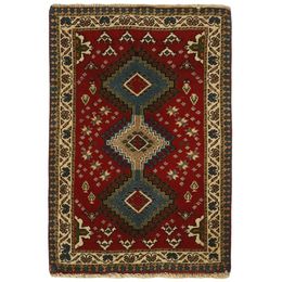 Nain Trading Orientteppich Yalameh 61x91 Handgeknüpfter Orientteppich / Perserteppich, rechteckig, Höhe: 12 mm, braun|rot