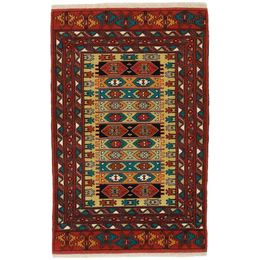 Nain Trading Orientteppich Turkaman 84x128 Handgeknüpfter Orientteppich / Perserteppich, rechteckig, Höhe: 6 mm, braun|rot