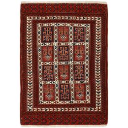 Nain Trading Orientteppich Turkaman 84x119 Handgeknüpfter Orientteppich / Perserteppich, rechteckig, Höhe: 6 mm, braun|rot