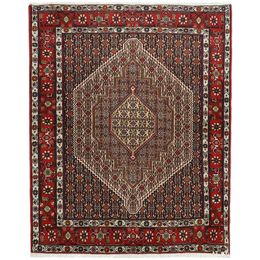 Nain Trading Orientteppich Senneh 122x152 Handgeknüpfter Orientteppich / Perserteppich, rechteckig, Höhe: 12 mm, braun|rot