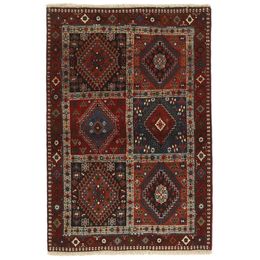 Nain Trading Orientteppich Yalameh 103x147 Handgeknüpfter Orientteppich / Perserteppich, rechteckig, Höhe: 12 mm, braun|rot