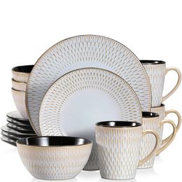 Ciel Porzellan Geschirr-Set 16Tlg Geschirr Set Steinzeug set für Abendessen für 4 Personen (16-tlg), 4 Personen, Sevice, Abendset, steingut service