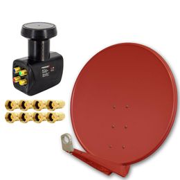 PremiumX DELUXE100 cm Alu Ziegelrot Sat Schüssel Quad LNB und F-Stecker SAT-Antenne