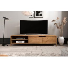Natur24 Lowboard TV-Board Swig Wildeiche massiv geölt 200x50 mit 2 Türen und 2 Fächern