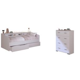 Parisot Jugendzimmer-Set Sleep 2-teilig inkl. Bett mit Bettkästen + Kommode 4 Schubladen weiß