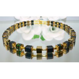 traumschmuck Perlenkette 095w Halskette Collier Glas Hämatit mehrfarbig schwarz goldfarben (Geschenk