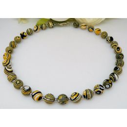 traumschmuck Perlenkette 214y Halskette Perlen Naturstein Malachit gelb schwarz weiß Hämatit (Geschenk