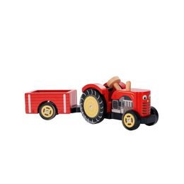 LE TOY VAN Spielzeug-Traktor Roter Traktor aus Holz mit Anhänger TV468