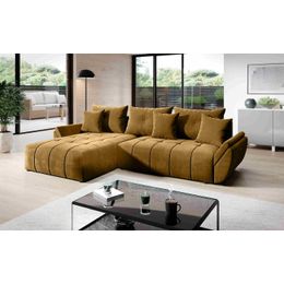 Furnix Ecksofa CALVANI-L Sofa mit Schlaffunktion Bettkasten Kissen Couch MH15 Braun