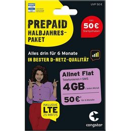 Congstar Prepaid Halbjahrespaket SIM-Karte Prepaidkarte