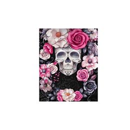 Rötting Design Malen nach Zahlen BASTELIDEE 5d Diamond Painting Set Motiv Totenkopf im Blumenbouquet