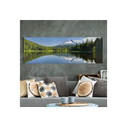 Bilderdepot24 Leinwandbild Wald Natur Modern Vulkan Wasserspiegelung blau Bild auf Leinwand XXL