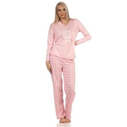 Normann Pyjama Normann Damen langarm Schlafanzug mit Jersey Hose in Karo Optik