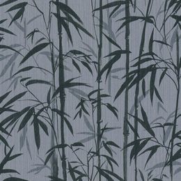 Bambus Tapete chinesisch Bambusblätter Vliestapete in Grau Schwarz für Schlafzimmer und Büro Vlies Bambustapete asiatisch in Dunkelgrau - Grey, Black