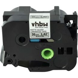 vhbw - Schriftband-Kassette kompatibel mit Brother P-Touch 3600, 550, 550A, 9200, 9200DX, 9200PC, 9500 Etiketten-Drucker 36mm Schwarz auf Matt-Silber