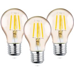 E27 4W led Filament Lampe Vintage Glühbirne 400 lm Warmweiß 2200K A60 Gold 3x Stück