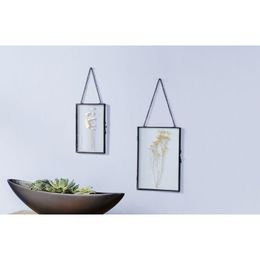 2x Dekohänger Bilderrahmen aus Metall & Glas, Fotorahmen mit Kette, Wandhänger, Wanddeko