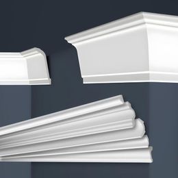 Marbet Design - Stuckleisten xps Styropor weiß 2 Meter Deckenleisten Wandleisten E-Leisten Modelle: 2 Meter / 1 Leiste, E-37 / 75x115mm