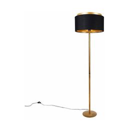 Qazqa Moderne Stehlampe Gold mit Schirm Schwarz mit Gold - Simplo - Schwarz