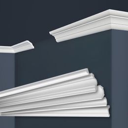 Marbet Design - Stuckleisten xps Styropor weiß 2 Meter Deckenleisten Wandleisten E-Leisten Modelle: E-41 / 40x40mm, 1-Innenecke / 1-Außenecke
