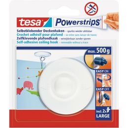 Tesa Powerstrips Deckenhaken - Selbstklebender, drehbarer Haken in Weiß zum Aufhängen von Decken-Dekoration - Mit Powerstrips Large - Bis zu 500 g