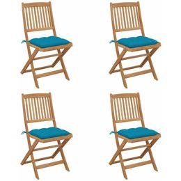 MAISONCHIC - 4er Set Gartenstühle Gartensessel Klappbare Stühle für Garten Terrasse Balkon mit Kissen Massivholz Akazie DE36471