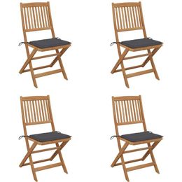 MAISONCHIC 4er Set Gartenstühle Gartensessel Klappbare Stühle für Garten Terrasse Balkon mit Kissen Massivholz Akazie DE69522