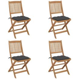 MAISONCHIC - 4er Set Gartenstühle Gartensessel Klappbare Stühle für Garten Terrasse Balkon mit Kissen Massivholz Akazie DE15274