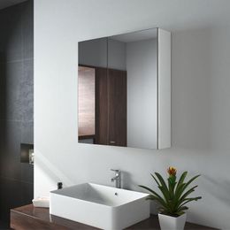 Spiegelschrank mit Spiegel unsichtbarer Griff Wandspiegel mit Badschrankmit höhenverstellbarem badezimmerschrank Laminat (Weiß, 60x65cm) - Emke