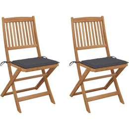 MAISONCHIC - 2er Set Gartenstühle Gartensessel Klappbare Stühle für Garten Terrasse Balkon mit Kissen Massivholz Akazie DE22597 - Anthrazit