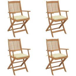 MAISONCHIC - 4er Set Gartenstühle Gartensessel Klappbare Stühle für Garten Terrasse Balkon mit Kissen Massivholz Akazie DE47146