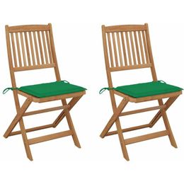 MAISONCHIC - 2er Set Gartenstühle Gartensessel Klappbare Stühle für Garten Terrasse Balkon mit Kissen Massivholz Akazie DE27731 - Grün