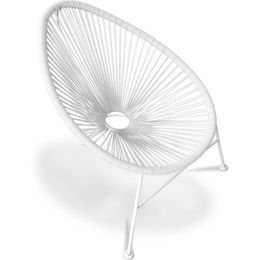 PRIVATEFLOOR Stuhl für den Außenbereich - Gartenstuhl - Acapulco Weiß - Stahl, Synthetisches Rattan, Metall, Kunststoff - Weiß