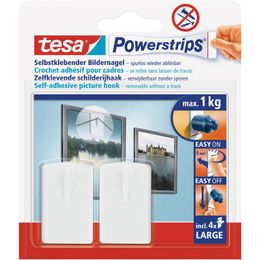 Tesa® Bilder-Nagel, 2er Set - Klebenagel für Bilderrahmen, 1 kg Haltekraft - mit Tesa Powerstrips® LARGE, ablösbar und wiederverwendbar - 2 Stück