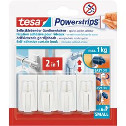 Tesa Powerstrips Vario-Gardinenhaken / Selbstklebende Gardinenhaken von wieder ablösbar und mehrfach verwendbar / Bis 1 kg Belastung / 1 x 4 Stück / Weiß