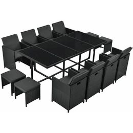 Juskys - Polyrattan Sitzgruppe Baracoa xxl 13-teilig – Gartenmöbel Set mit 8 x Stühle, 4 Hocker & Tisch für Garten & Terrasse – wetterfest & stapelbar