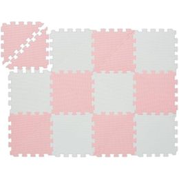 Puzzlematte, 12-teilige Spielmatte, schadstofffrei, eva Schaumstoff, Kinderzimmer, 114 x 86 cm, rosa/weiß - Relaxdays