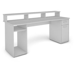 ByLiving - Schreibtisch fantastic / xxl Gaming-Tisch in Weiß / Mit viel Stauraum und einer breiten Borte auf der Tischplatte / Computer-Tisch / pc /