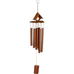 Windspiel Bambus, Klangspiel mit Spitzdach, Hängedeko, draußen & drinnen, hbt 68x14x7 cm, Windorgel, braun - Relaxdays