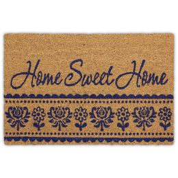 Relaxdays - Fußmatte Home Sweet Home, Kokosfaser, rutschfester Türvorleger, BxT: 60 x 40 cm, Schmutzfangmatte, natur/blau