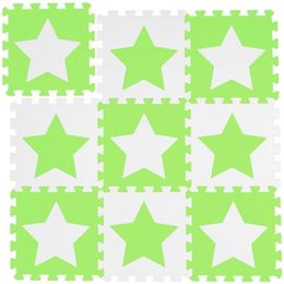 Relaxdays 9 tlg. Puzzlematte Sterne, 18 Puzzleteile, eva Schaumstoff, schadstofffrei, Spielunterlage 0,8 m², weiß-grün