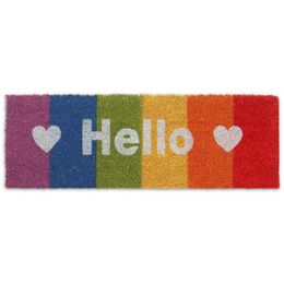Fußmatte Kokos, Hello-Schriftzug, 75 x 25 cm, Regenbogen, Abtreter innen & außen, wetterfeste Türmatte, bunt - Relaxdays