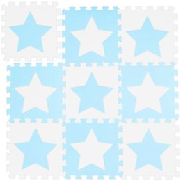 Relaxdays 9 tlg. Puzzlematte Sterne, 18 Puzzleteile, eva Schaumstoff, schadstofffrei, Spielunterlage 0,8 m², weiß-blau