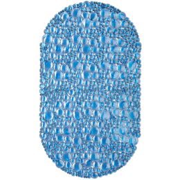 Badewannenmatte oval, BxT: 67 x 38 cm, waschbar, Massage, rutschfeste Badewanneneinlage, mit Saugnäpfen, blau - Relaxdays