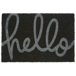 Fußmatte Kokos, b x t: 60 x 40 cm, mit Spruch Hello, gummiert, innen und außen, Türvorleger, schwarz/grau - Relaxdays