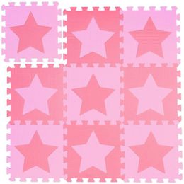 Relaxdays 9 tlg. Puzzlematte Sterne, 18 Puzzleteile, eva Schaumstoff, schadstofffrei, Spielunterlage 0,8 m², rosa-pink