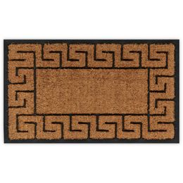 Relaxdays - Fußmatte, 45x75 cm, griechisches Muster, Gummi & Kokos, rutschfest, Türvorleger, innen & außen, natur/schwarz