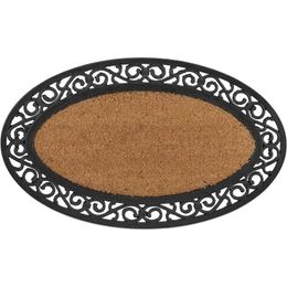 Relaxdays - Fußmatte, 45x75 cm, ovaler Fußabtreter Gummi & Kokos, rutschfest, Türvorleger, innen & außen, natur/schwarz