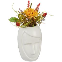 Relaxdays Blumenvase Gesicht, Tischdeko aus Keramik, Dekovase, für Pampasgras und Trockenblumen, HxBxT: 14,5 x 9,5 x 10,5 cm, weiß