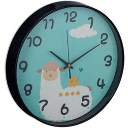 Wanduhr Lama, ø 29,5 cm, Alpaka Uhr für Kinder, Kinderzimmeruhr Jungen & Mädchen, analog, Kinderuhr Wand, blau - Relaxdays